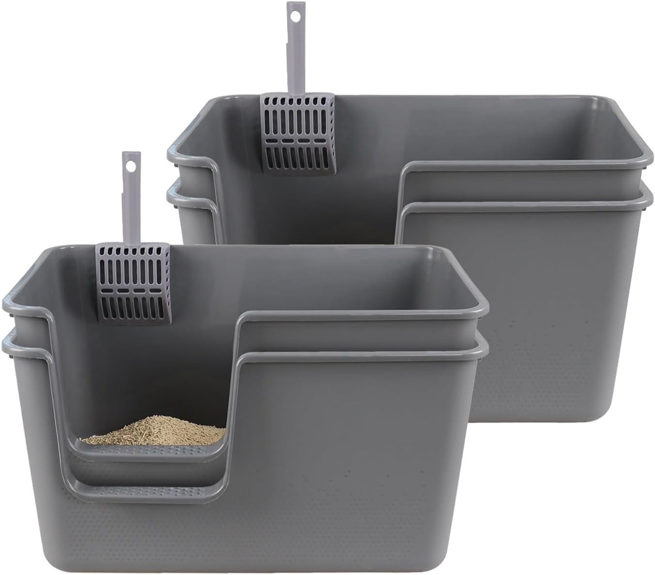 Open Litter Box with High Sides, Plastic Cat Litter Pan with Scoop, 4 ...