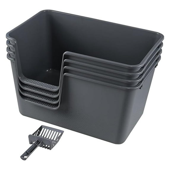 Open Litter Pan with High Side, Large Jumbo Plastic Cat Litter Boxes, 4 ...