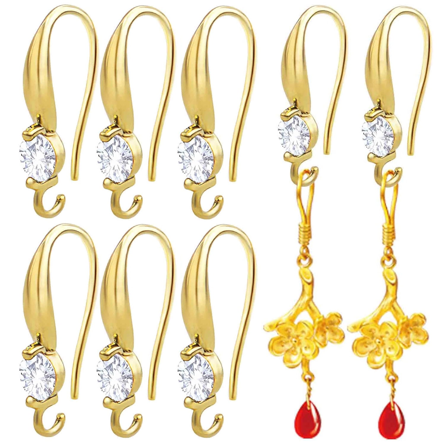Open Loop Earwire Connectors with 12pcs Golden Earring Hooks with Round ...