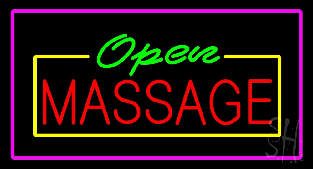 Open Massage Rectangle Pink LED Neon Sign 20 x 37 - inches, Black ...