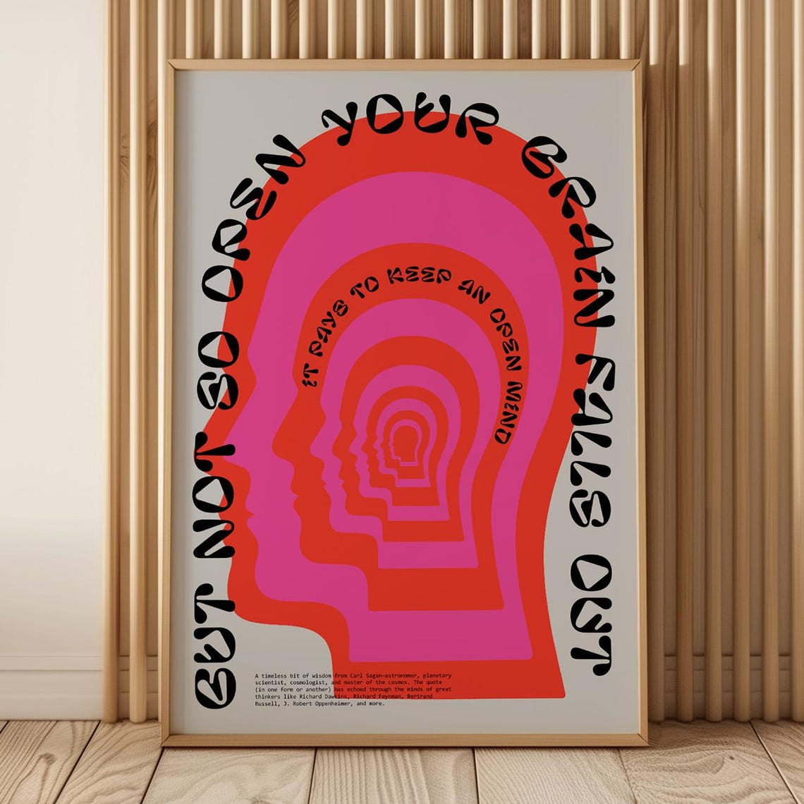 Open Mind Poster Retro Psychedelic Typography Art, Pink Head Silhouette ...