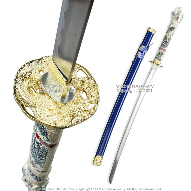 Open Mouth Highlander Dragon Samurai Katana Sword with Blue Scabbard ...