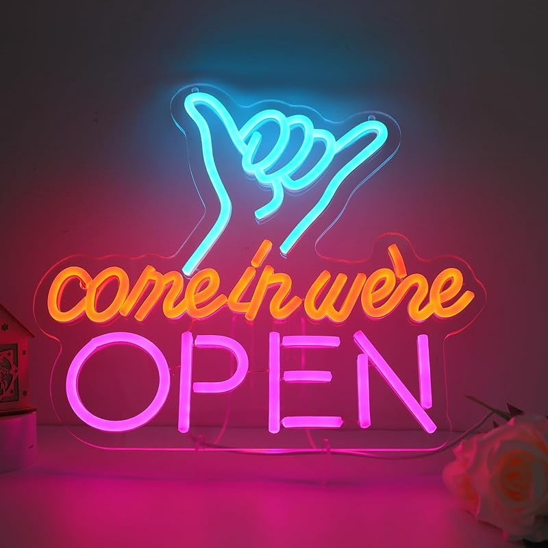 Open Neon Sign Colorful Finger Neon Signs Come in We’re Open Neon for ...