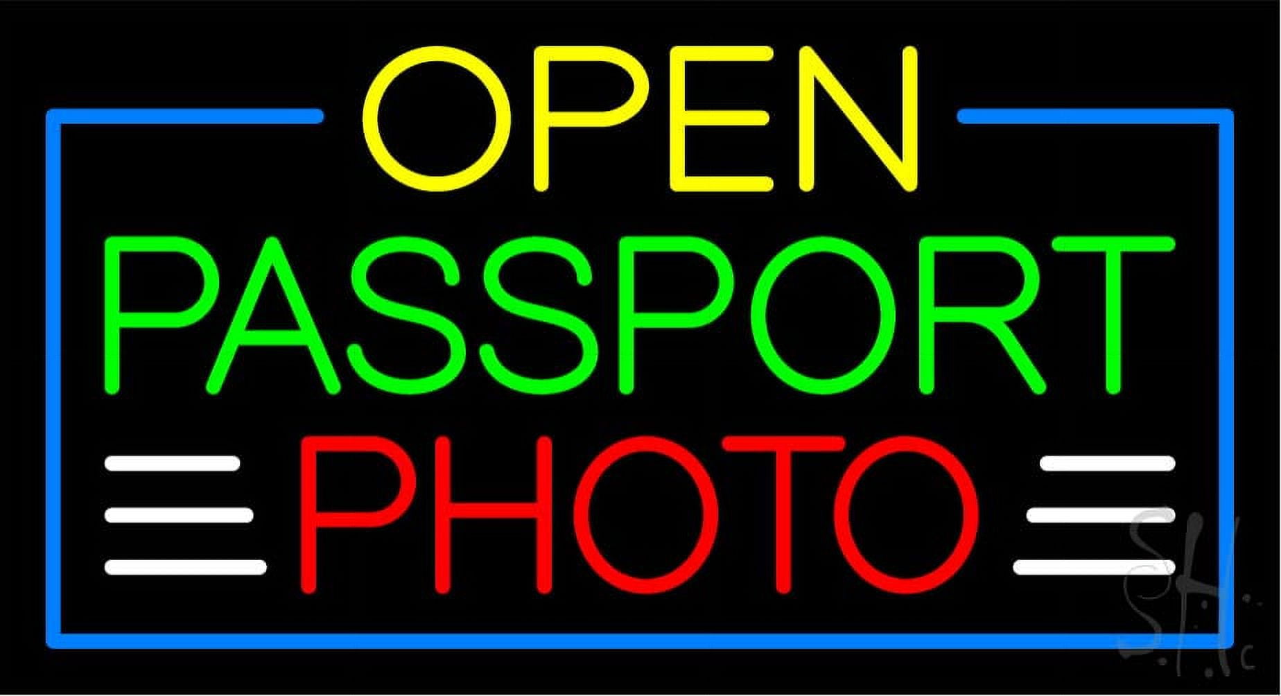 Open Passport Photo LED Neon Sign 13 x 24 - inches, Black Square Cut ...