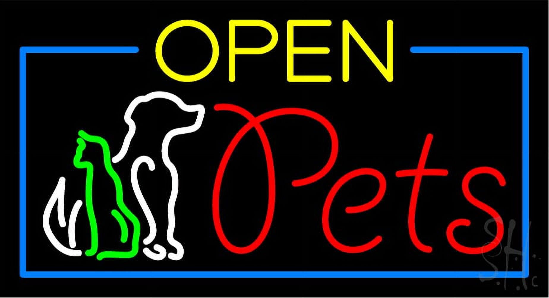 Open Pets LED Neon Sign 20" Tall x 37" Wide - inches Black Square Cut ...