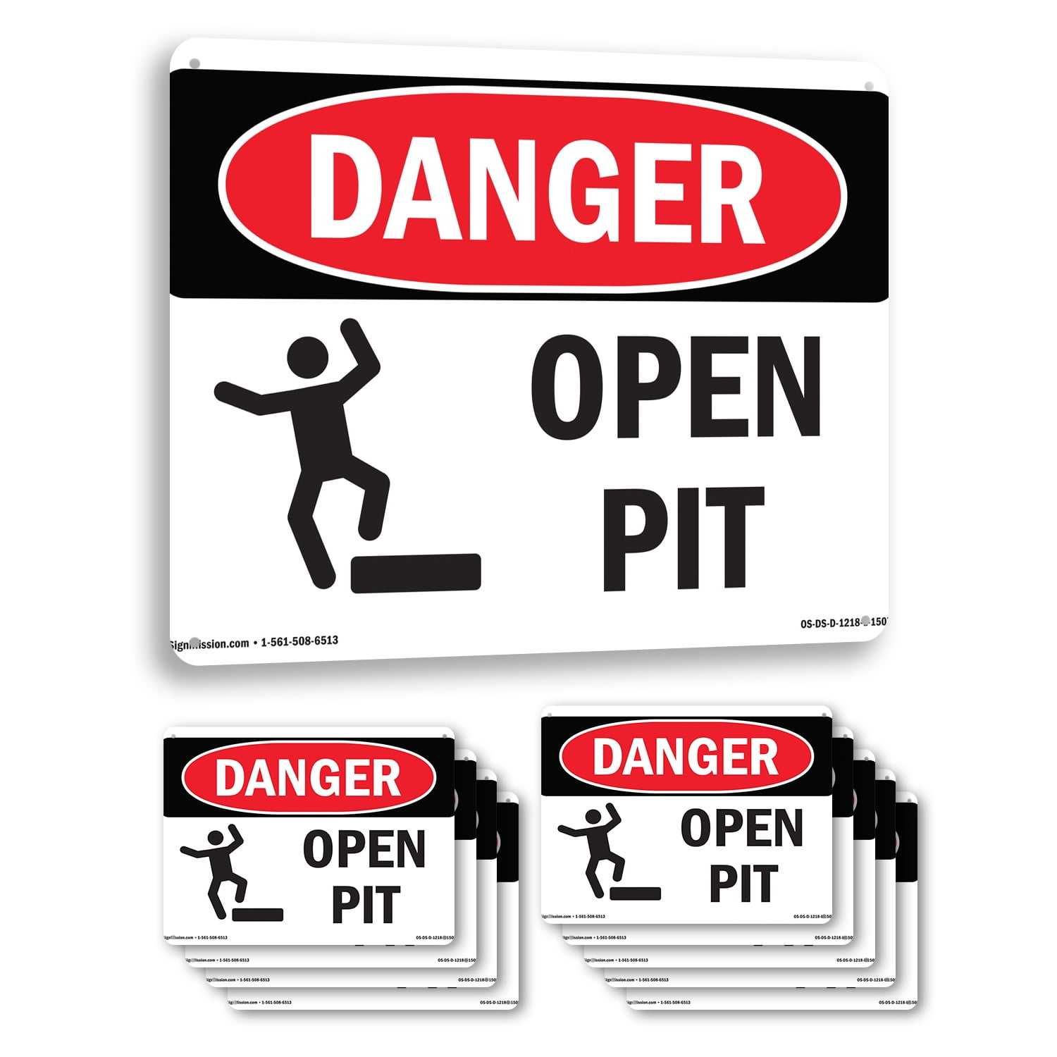 Open Pit OSHA Danger Rigid Plastic Sign 14 Inch x 10 Inch - 10 Pack ...