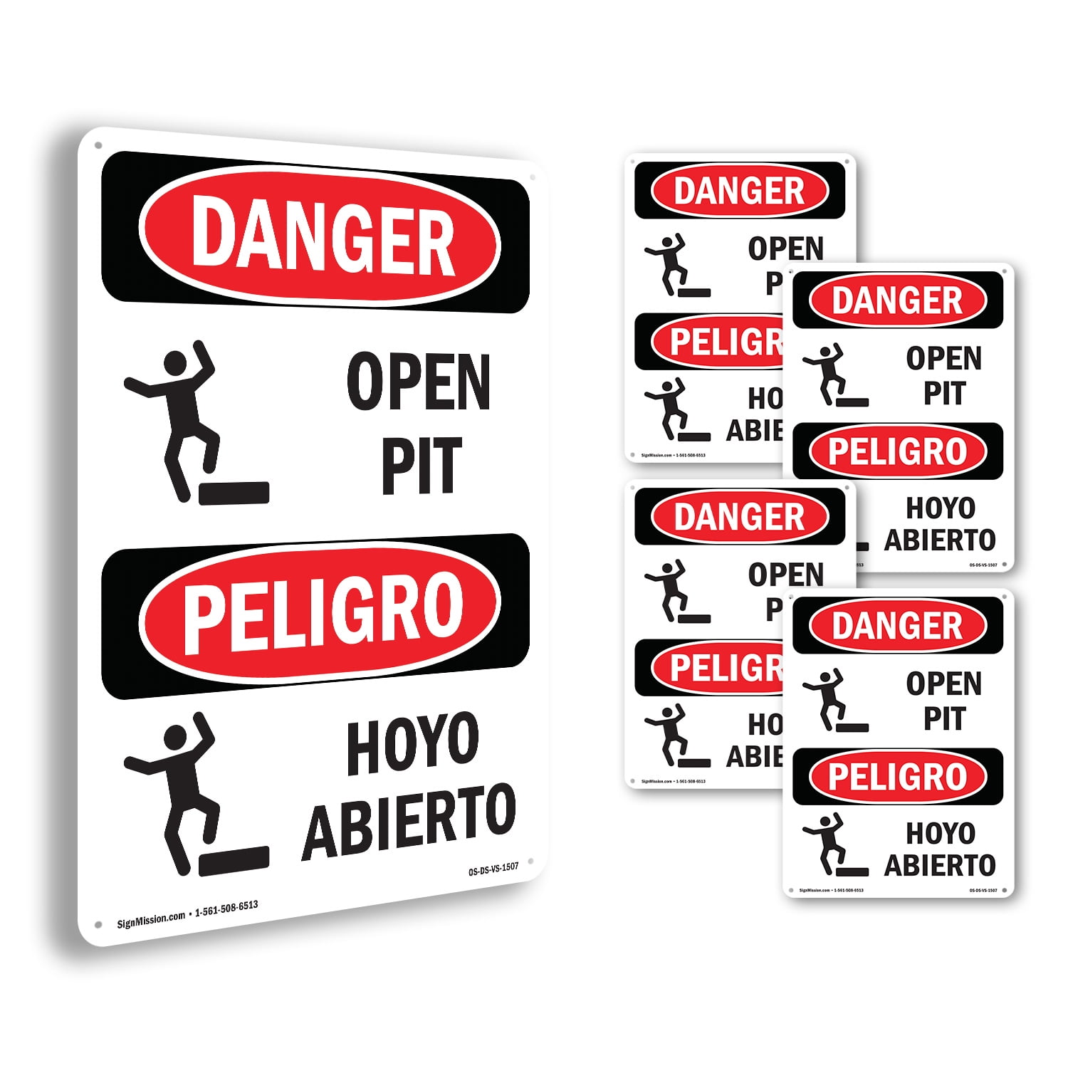 Open Pit OSHA Danger Rigid Plastic Sign 24 Inch x 18 Inch - 5 Pack ...