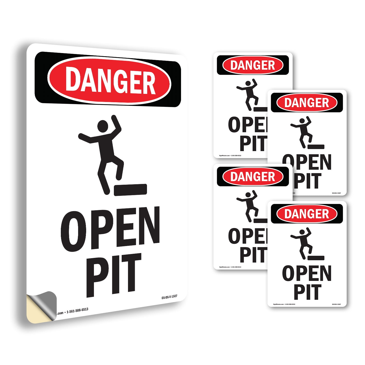 Open Pit OSHA Danger Vinyl Decal Label 18 Inch x 12 Inch - 5 Pack ...