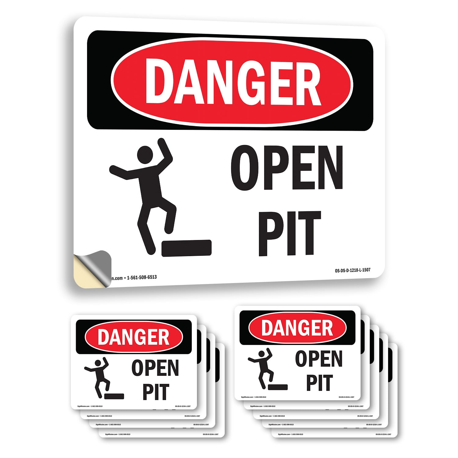 Open Pit OSHA Danger Vinyl Decal Label 5 Inch x 3.5 Inch - 10 Pack ...