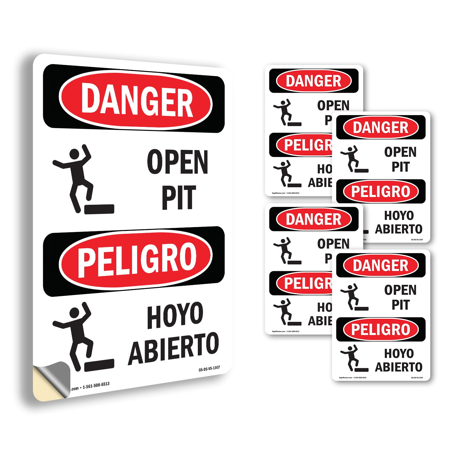 Open Pit OSHA Danger Vinyl Decal Label 7 Inch x 5 Inch - 5 Pack ...