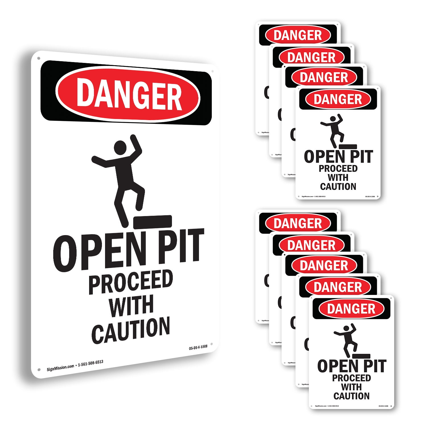 Open Pit Proceed With Caution OSHA Danger Aluminum Sign 14 Inch x 10 ...