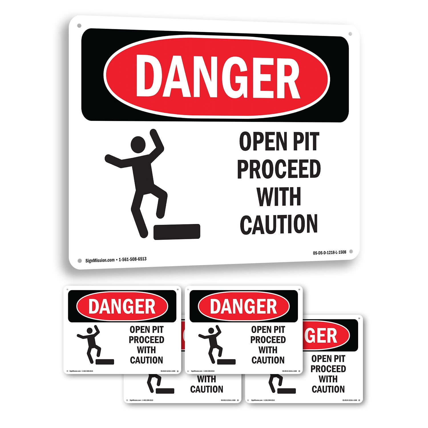 Open Pit Proceed With Caution OSHA Danger Aluminum Sign 24 Inch x 18 ...