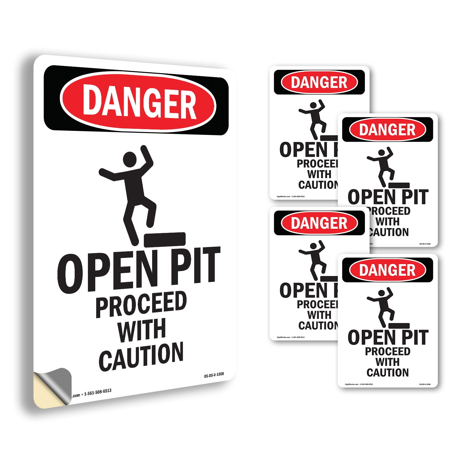 Open Pit Proceed With Caution OSHA Danger Vinyl Decal Label 10 Inch x 7 ...