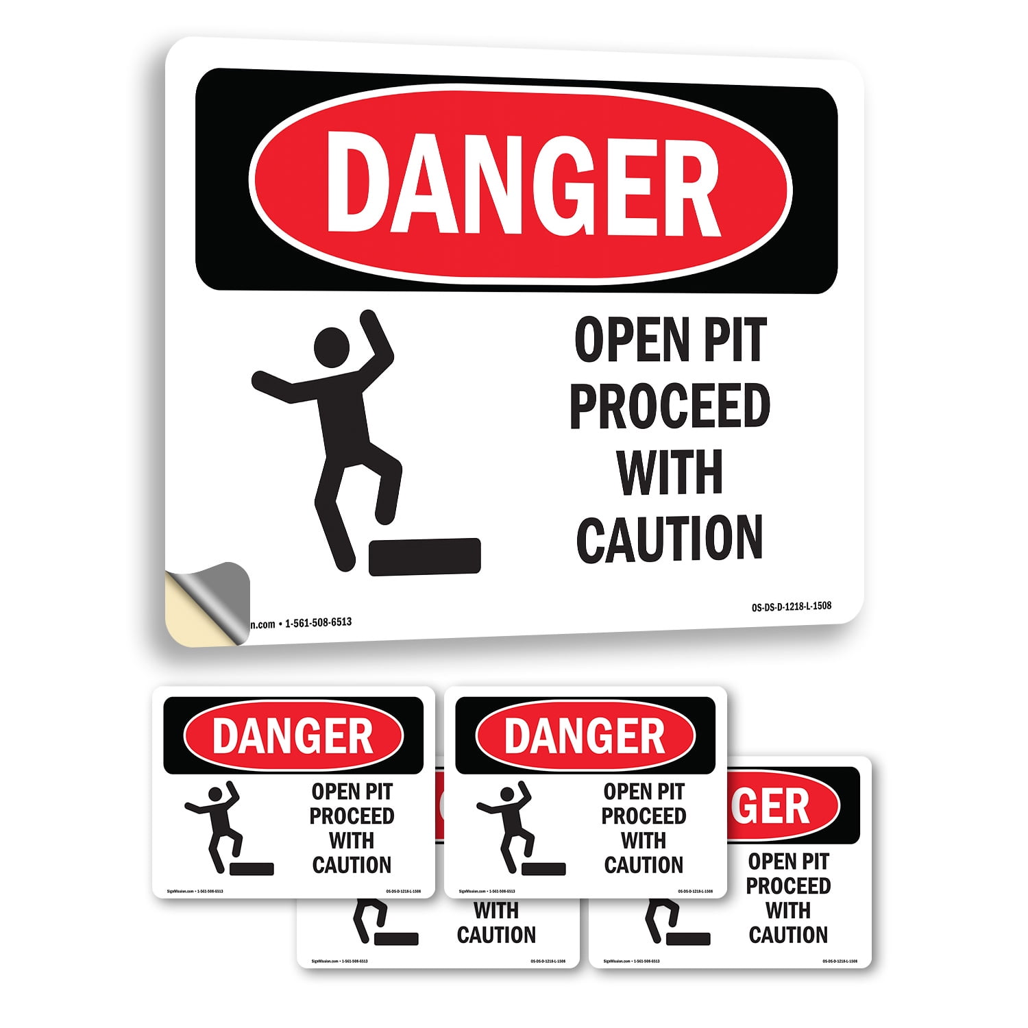 Open Pit Proceed With Caution OSHA Danger Vinyl Decal Label 24 Inch x ...