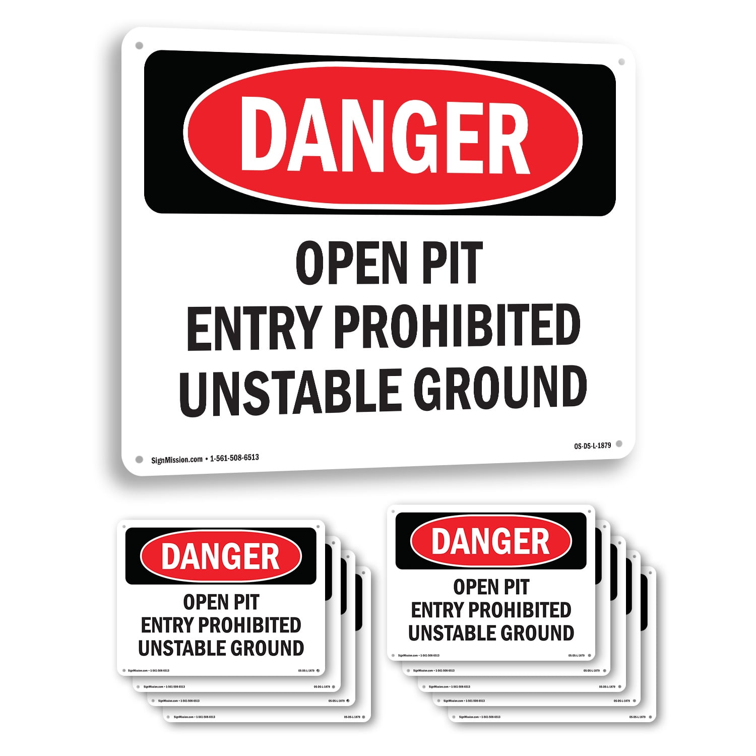 Open Pit Prohibited Unstable Ground OSHA Danger Rigid Plastic Sign 10 ...