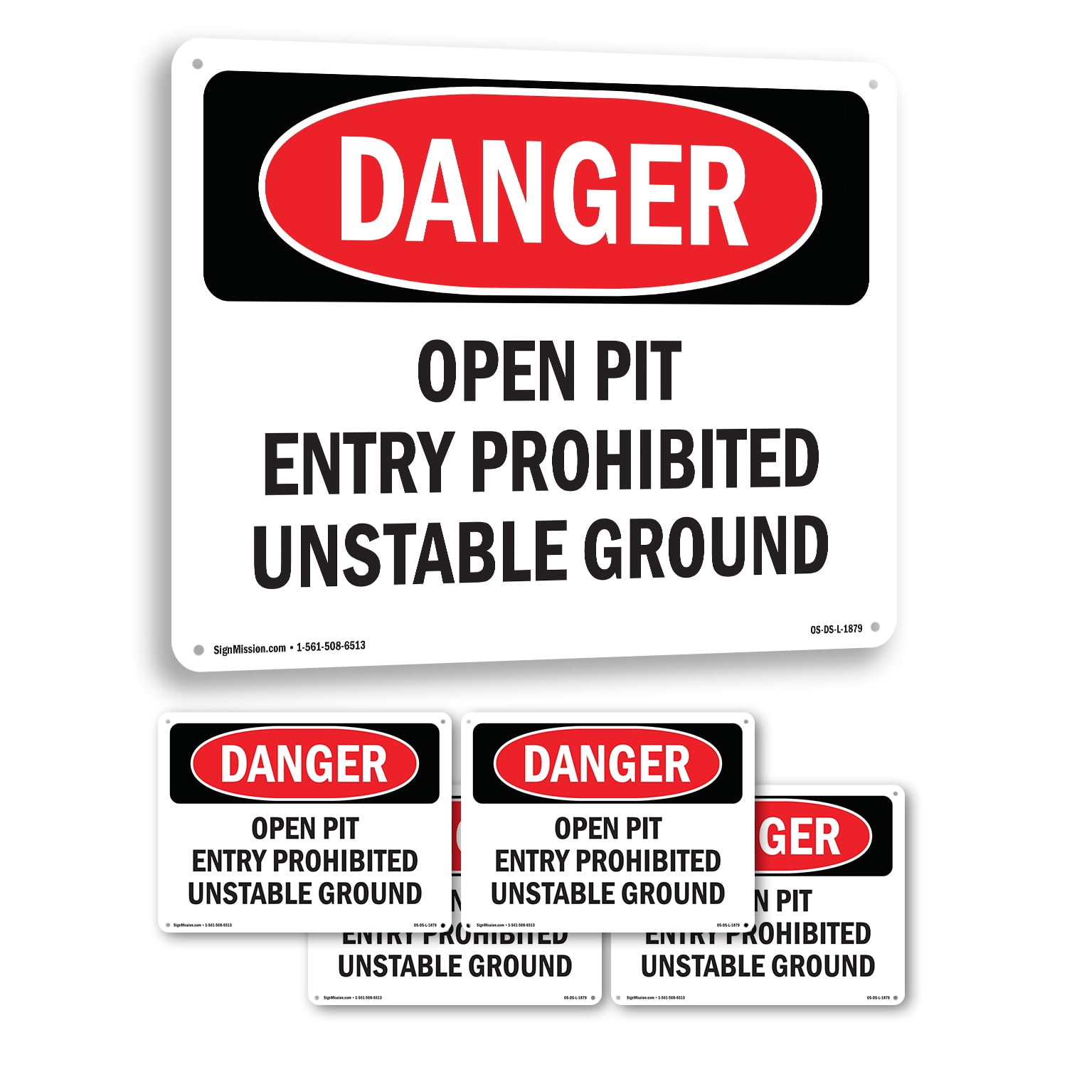 Open Pit Prohibited Unstable Ground OSHA Danger Rigid Plastic Sign 18 ...