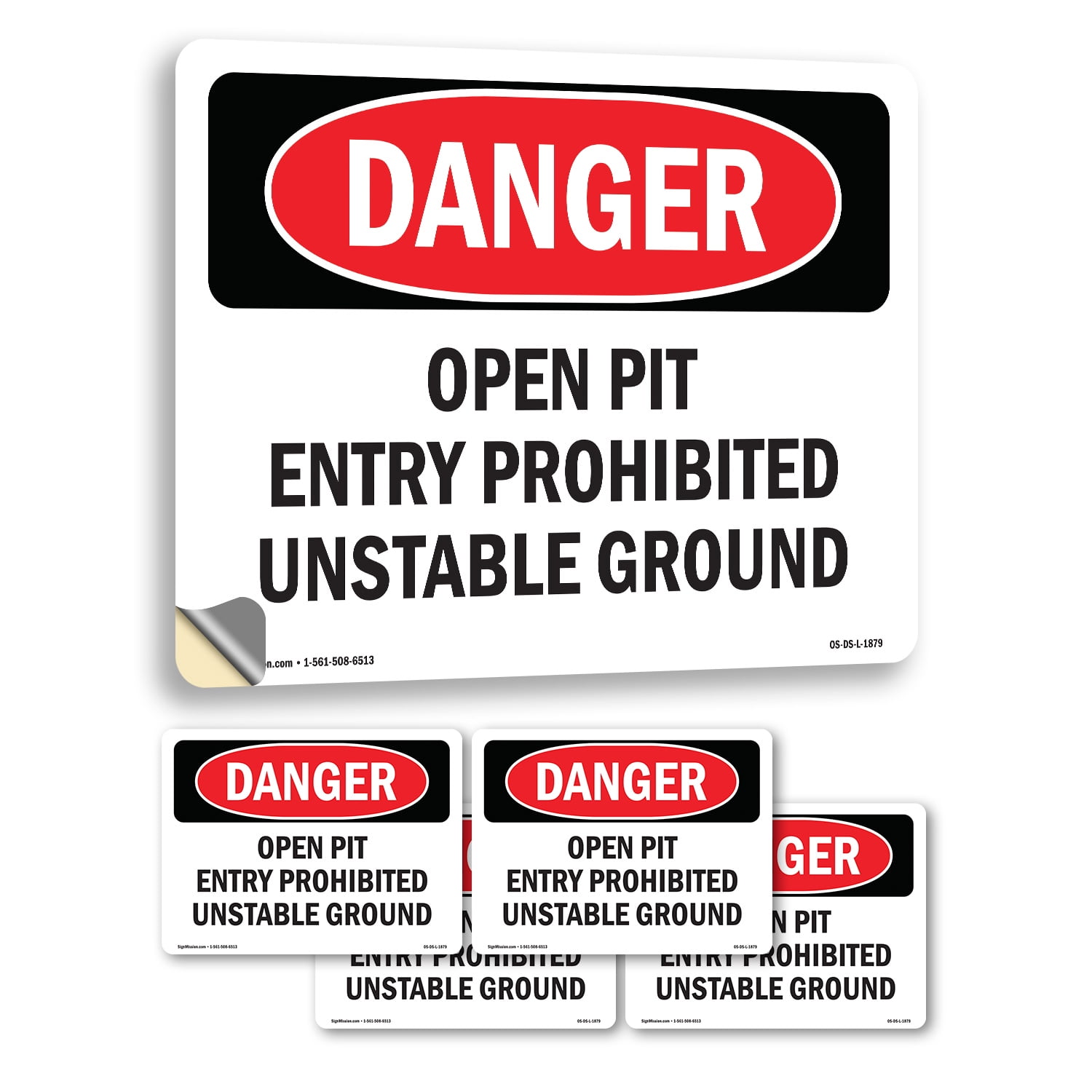Open Pit Prohibited Unstable Ground OSHA Danger Vinyl Decal Label 7 ...
