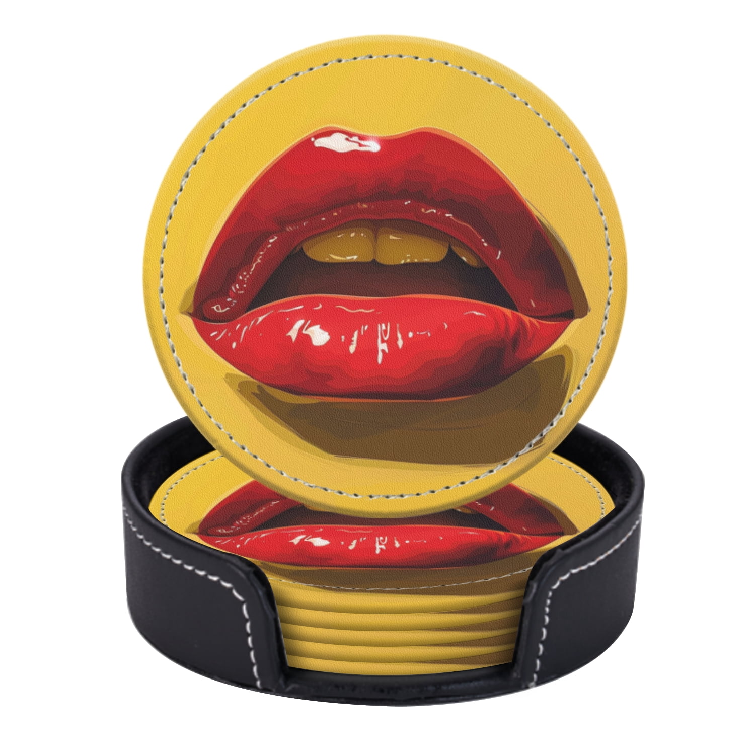 Open Red Lips With Tongue Sticking Out On Yellow Background - Walmart.com