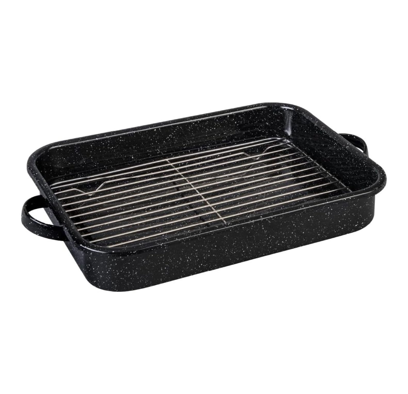 Open Roasting Pan with Flat Rack (Speckled Black) - Accommodates up to ...