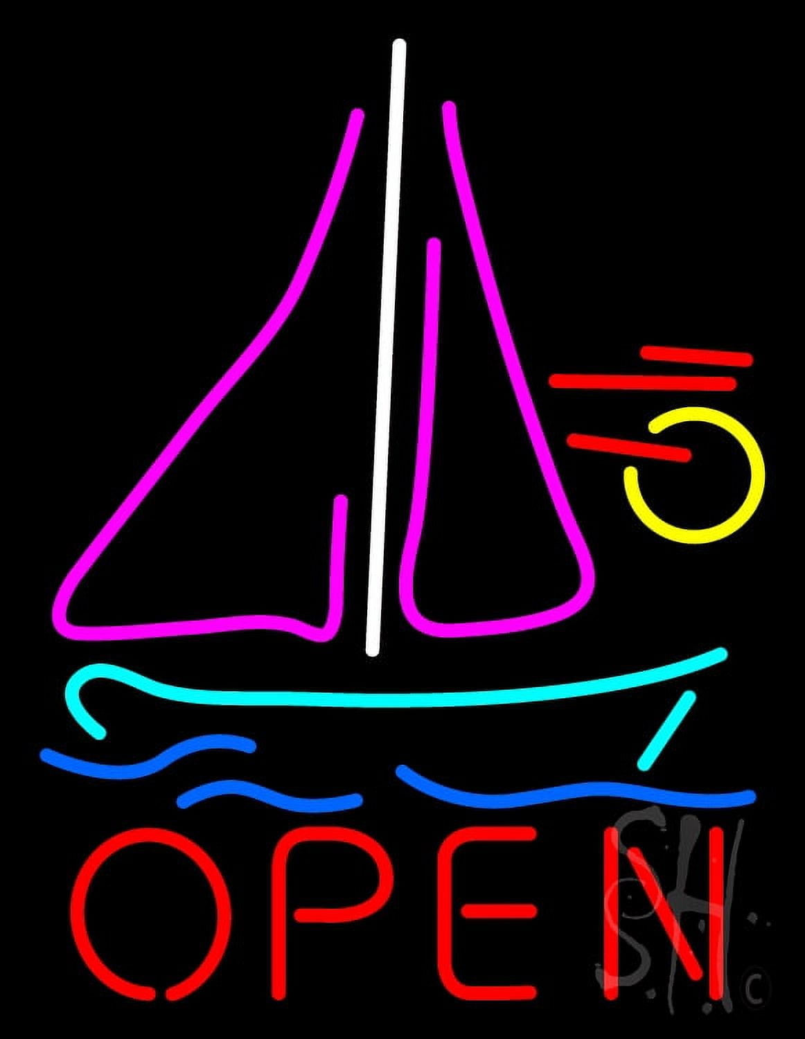 Open Sailboat LED Neon Sign 24 x 31 - inches, Black Square Cut Acrylic ...