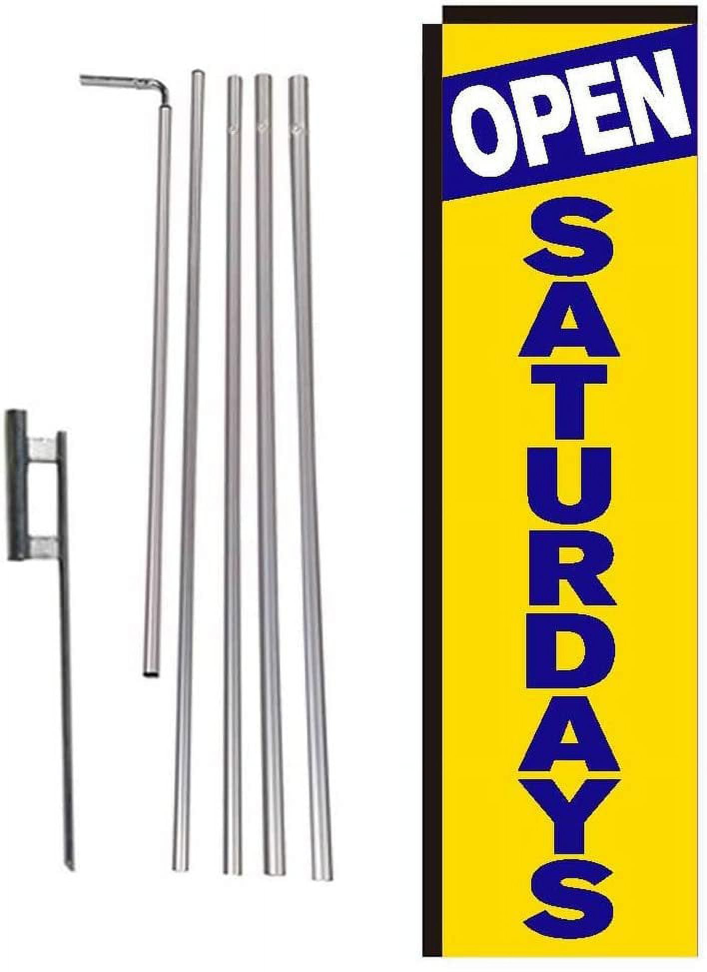 Open Saturdays Rectangle Feather Banner Flag with Pole Kit and Ground ...