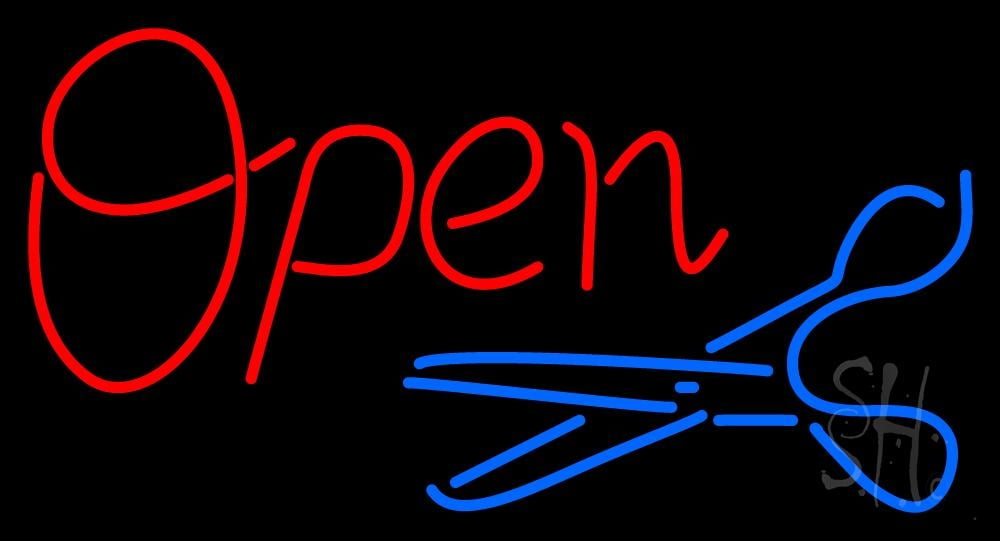 Open With Scissor Logo LED Neon Sign 20 x 37 - inches, Black Square Cut ...