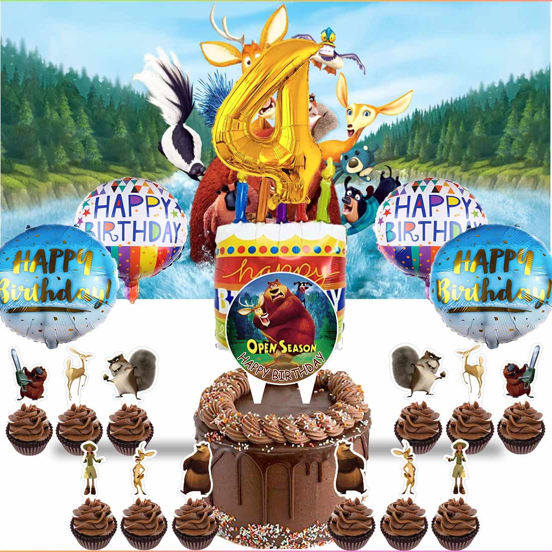 Open Season 4th Tableware Balloons Cake Toppers Backdrop Banner ...