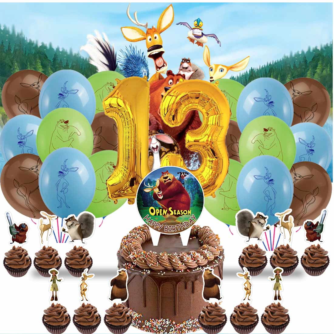 Open Season Balloons Party Supplies 13th Decor Tableware Birthday Cake ...