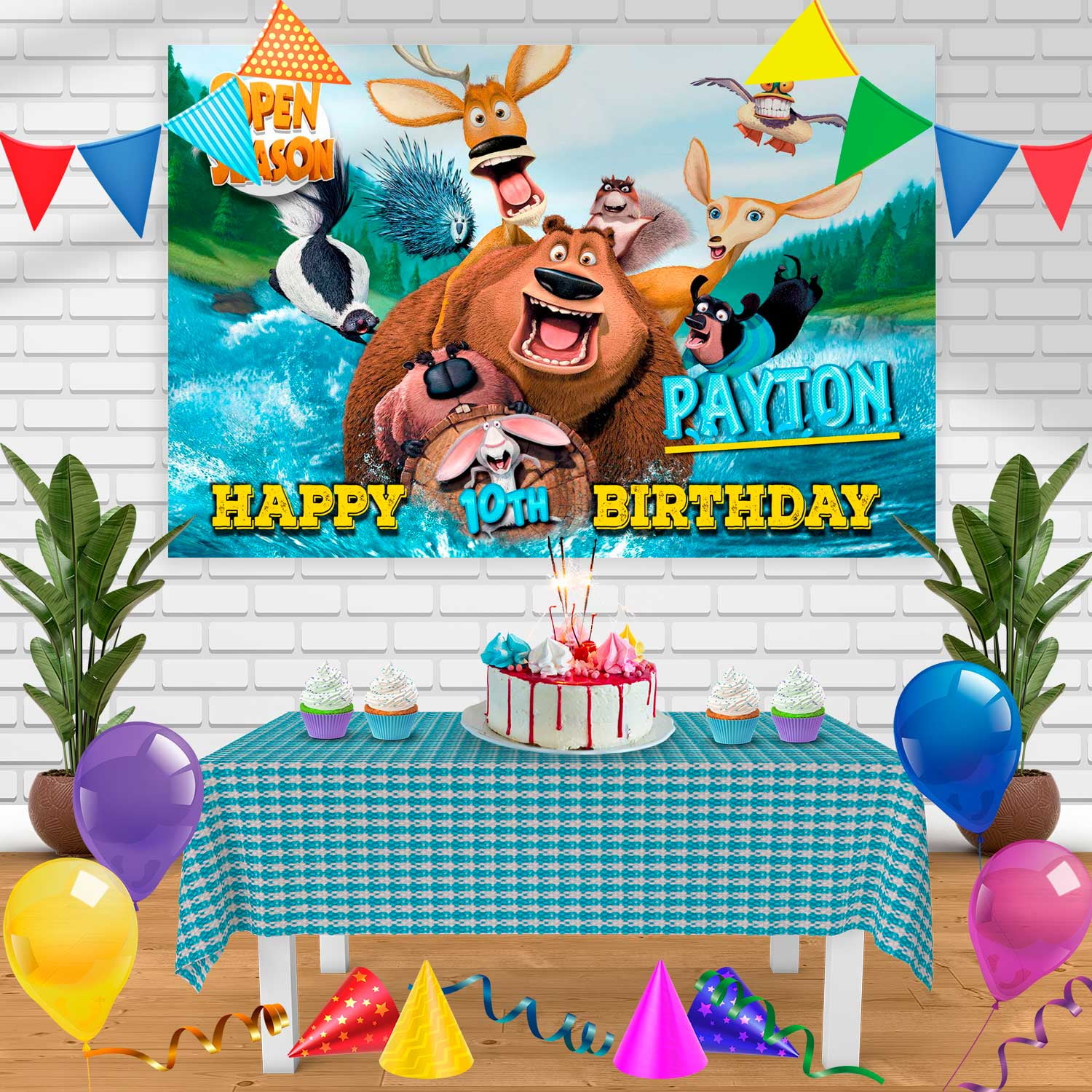 Open Season Birthday Banner Personalized Party Backdrop Decoration 60 x ...