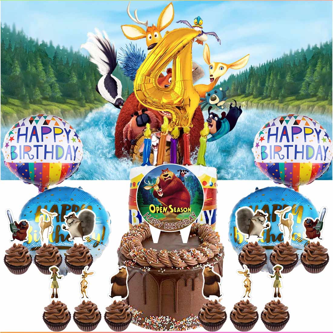 Open Season Party Supplies Decor 4th Kit Balloons Birthday Cake Topper ...