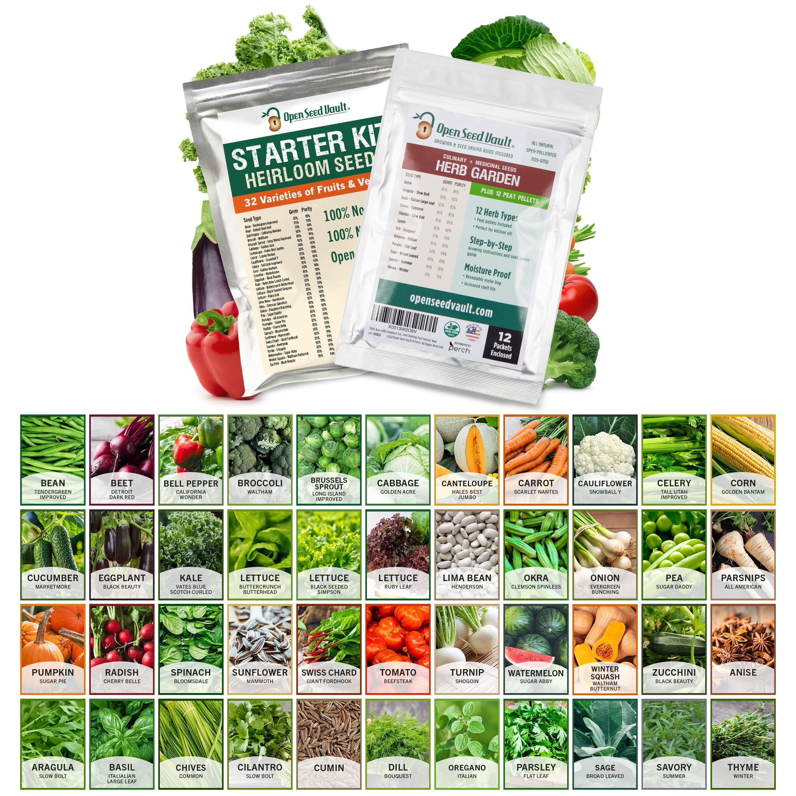 Open Seed Vault Variety Pack Bundle (44 Varieties) Herb Garden Seeds ...