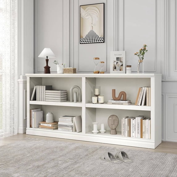 Open Shelf Bookcase - 2-Tier 4-Cube Adjustable Storage Unit, White ...