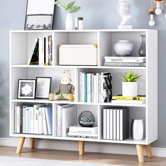 Open Shelf Low Bookcase Wooden Floor Standing Display Cabinet Organizer ...