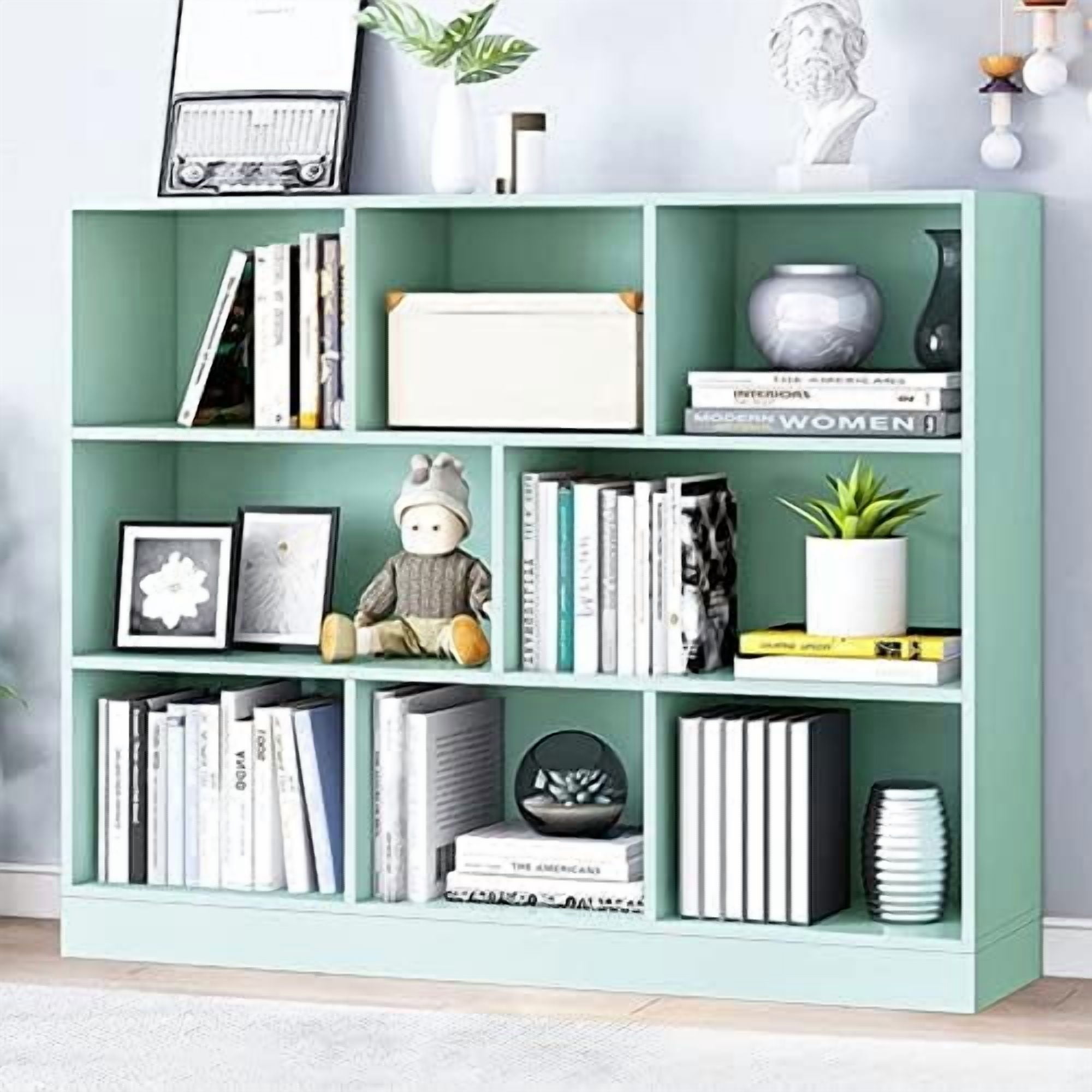 Open Shelf Low Bookcase - Wooden 3-Tier Floor Standing Display Cabinet ...