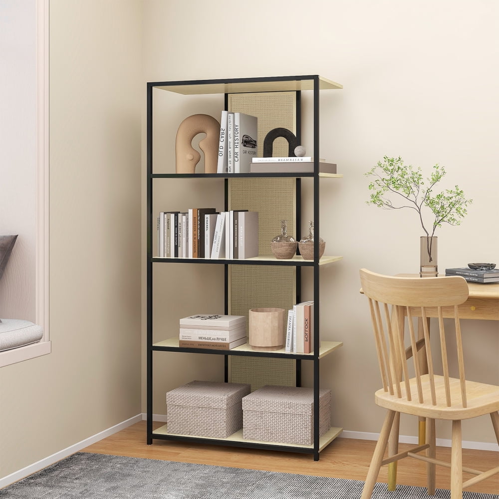 Open Shelf Modern 5 Layer Bookshelf, Wooden Storage Shelf Floorstanding ...