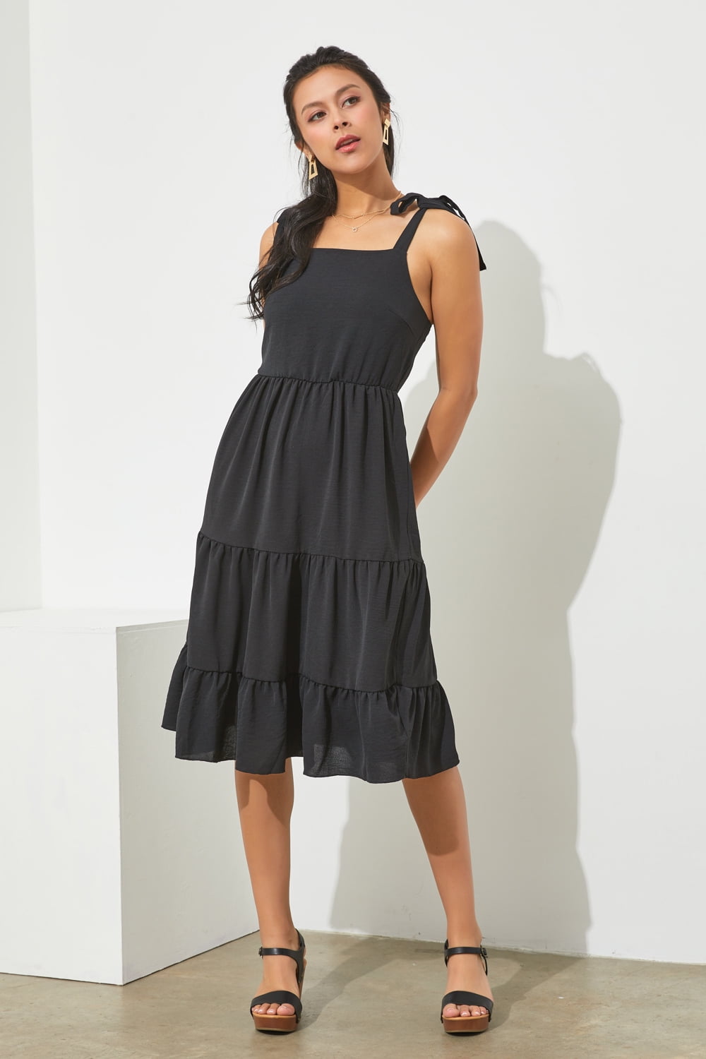 Open Shoulder Tiered Midi Dress_DB3662-A - Walmart.com