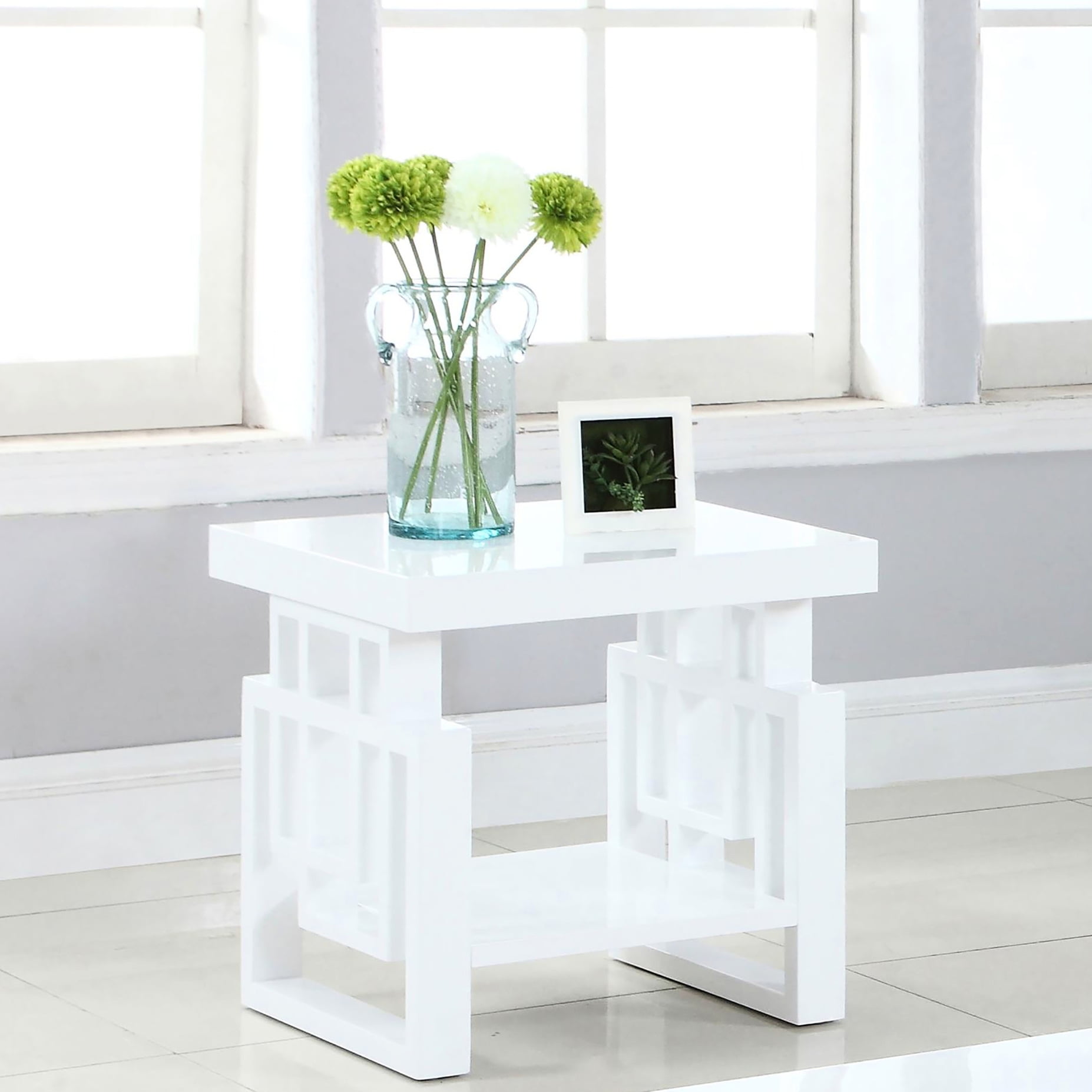 Open Silhouette & Modern Aesthetic - High Glossy White End Table ...