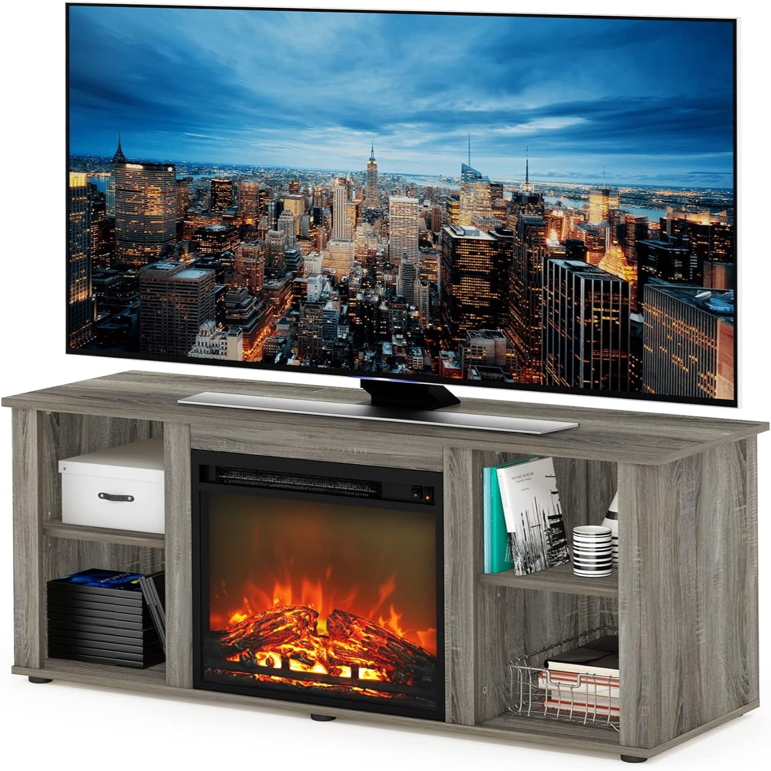 Open Storage No Heat Decorative Electric Fireplace Corner TV Stand ...