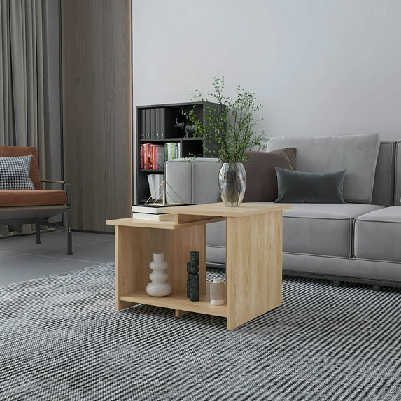 Open Storage Rectangular Coffee Table In Natural Oak Wood - Modern ...