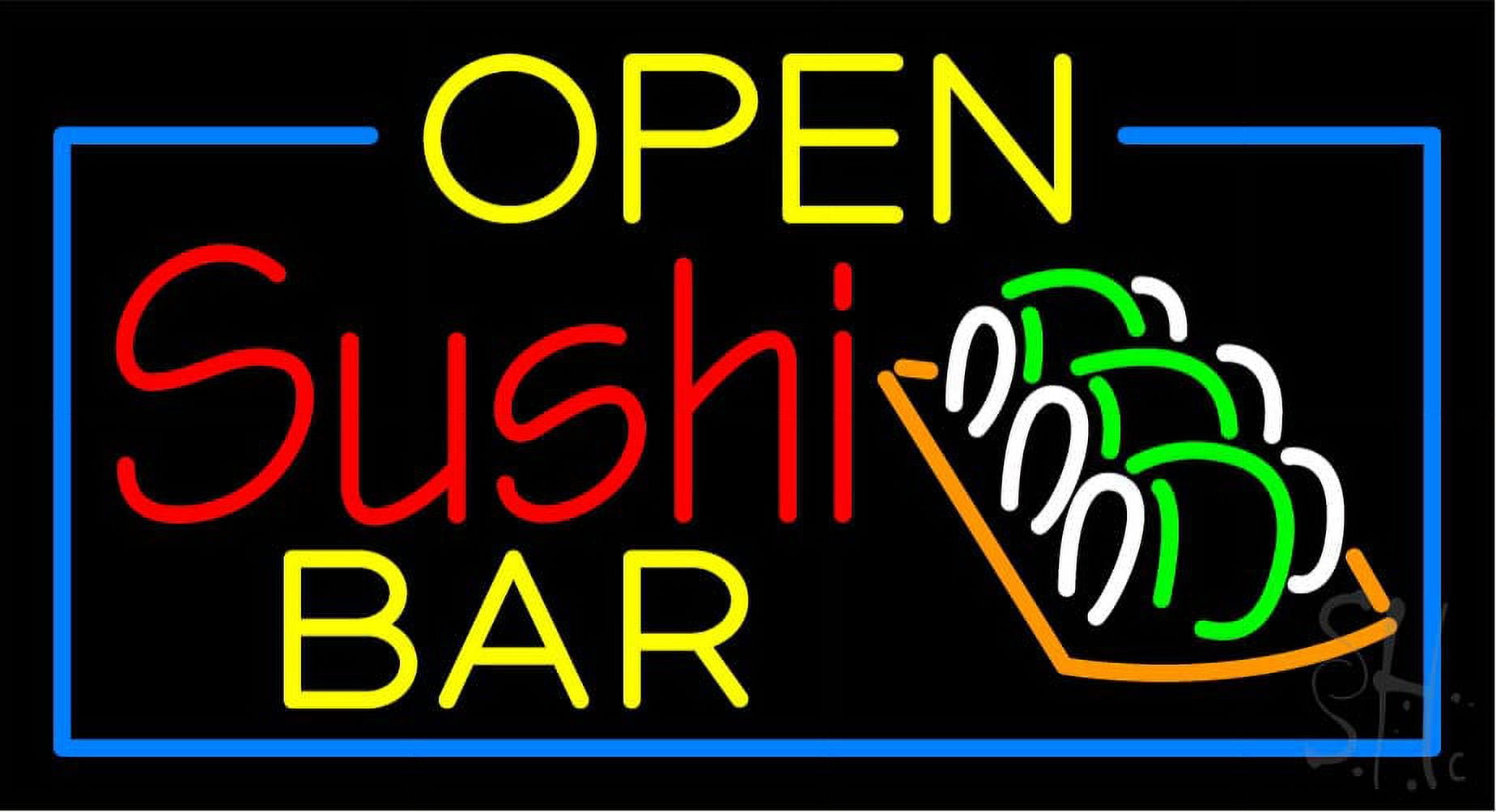 Open Sushi Bar LED Neon Sign 20 x 37 - inches, Black Square Cut Acrylic ...