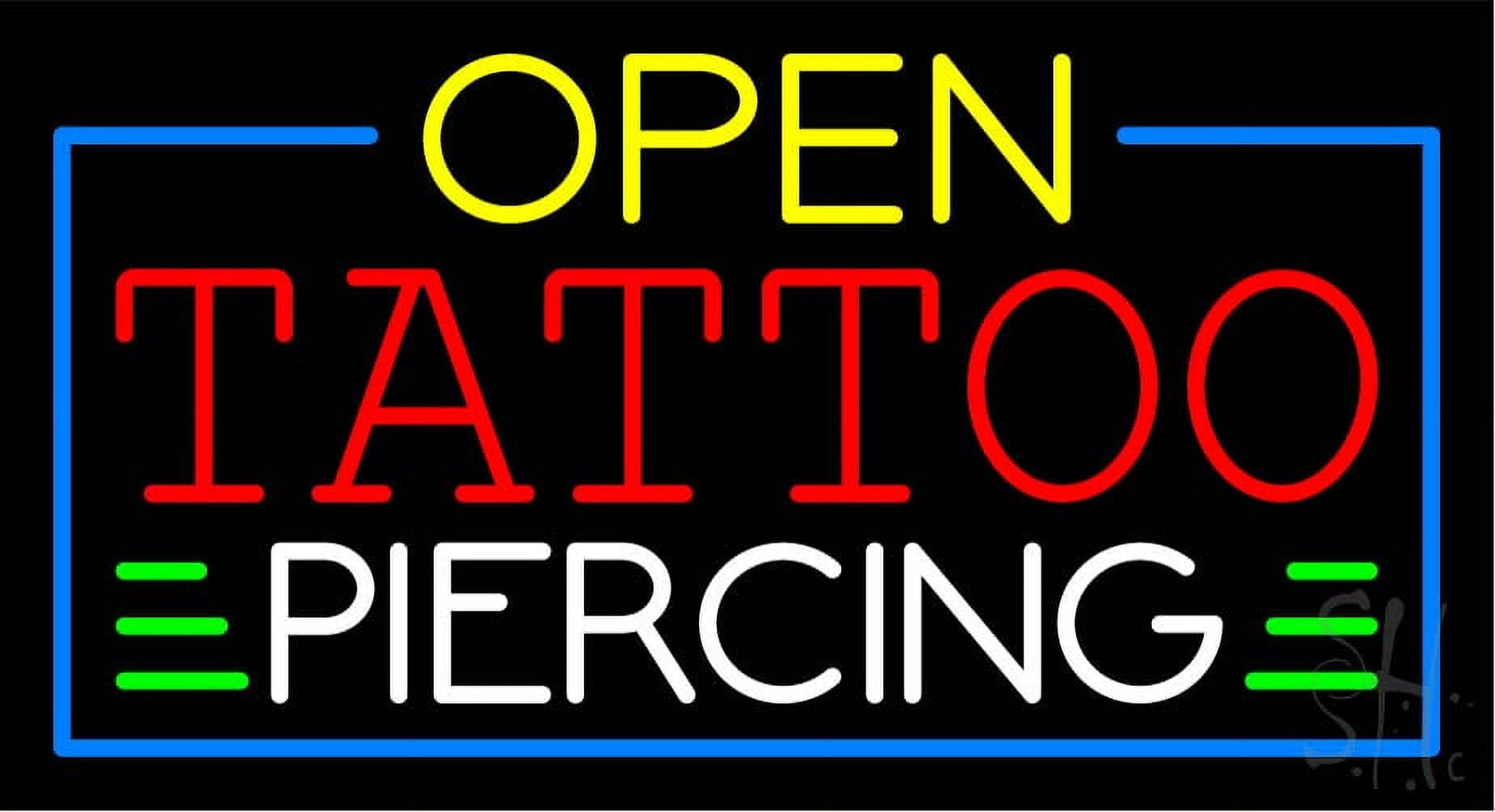 Open Tattoo Piercing Blue Border LED Neon Sign 13" Tall x 24" Wide ...
