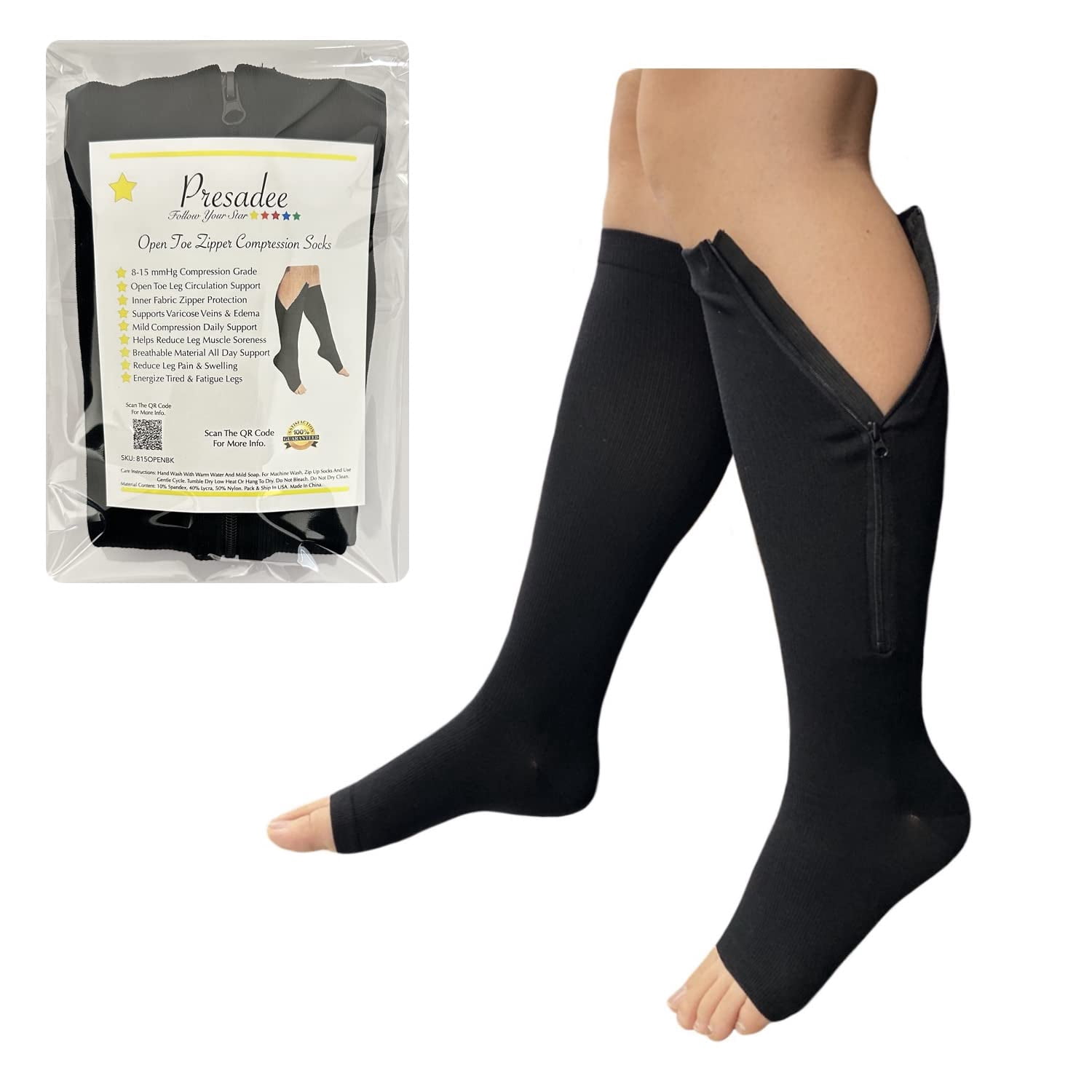 Open Toe 8-15 mmHg Mild Compression Leg Calf Circulations Zipper Socks ...