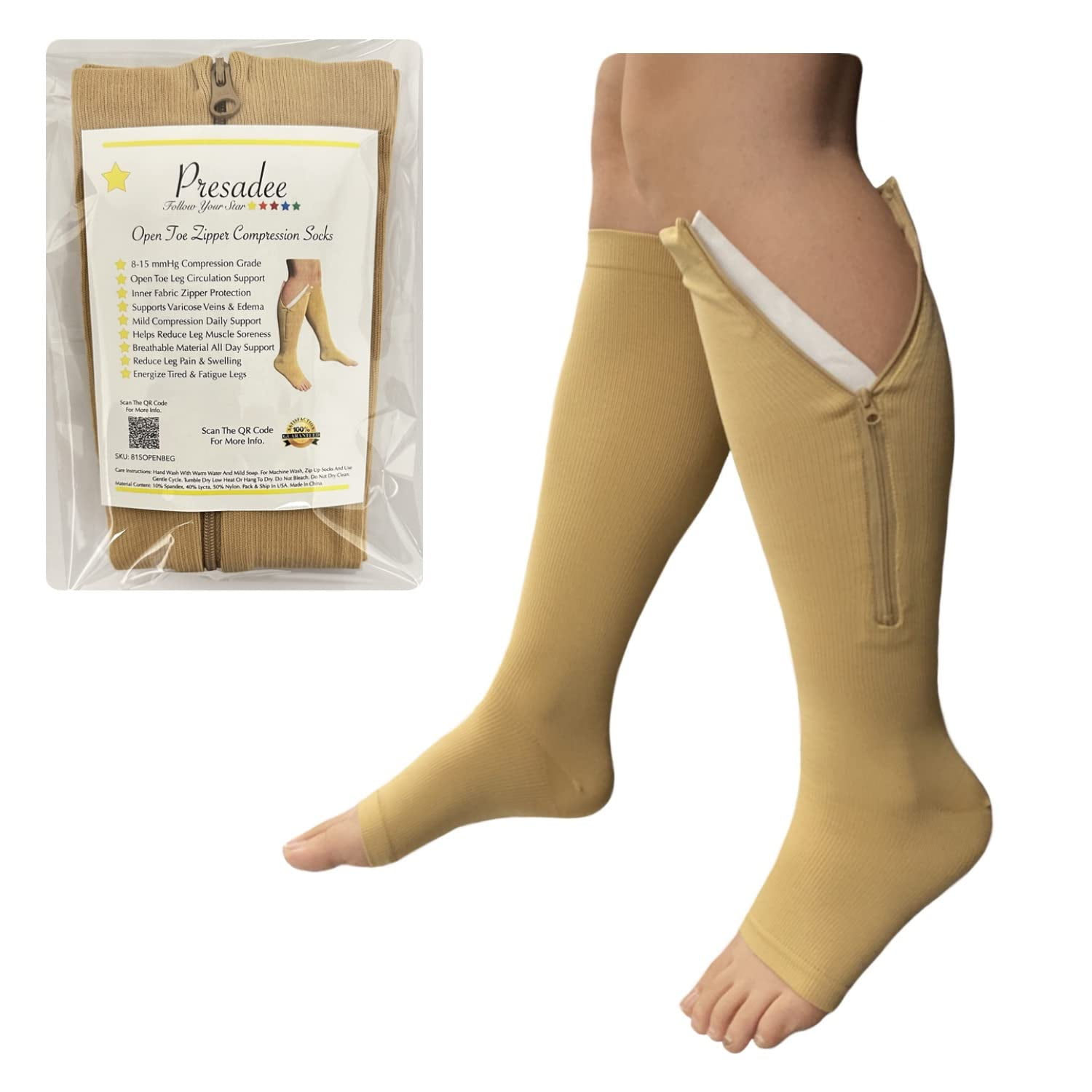 Open Toe 8-15 mmHg Mild Compression Leg Calf Circulations Zipper Socks ...