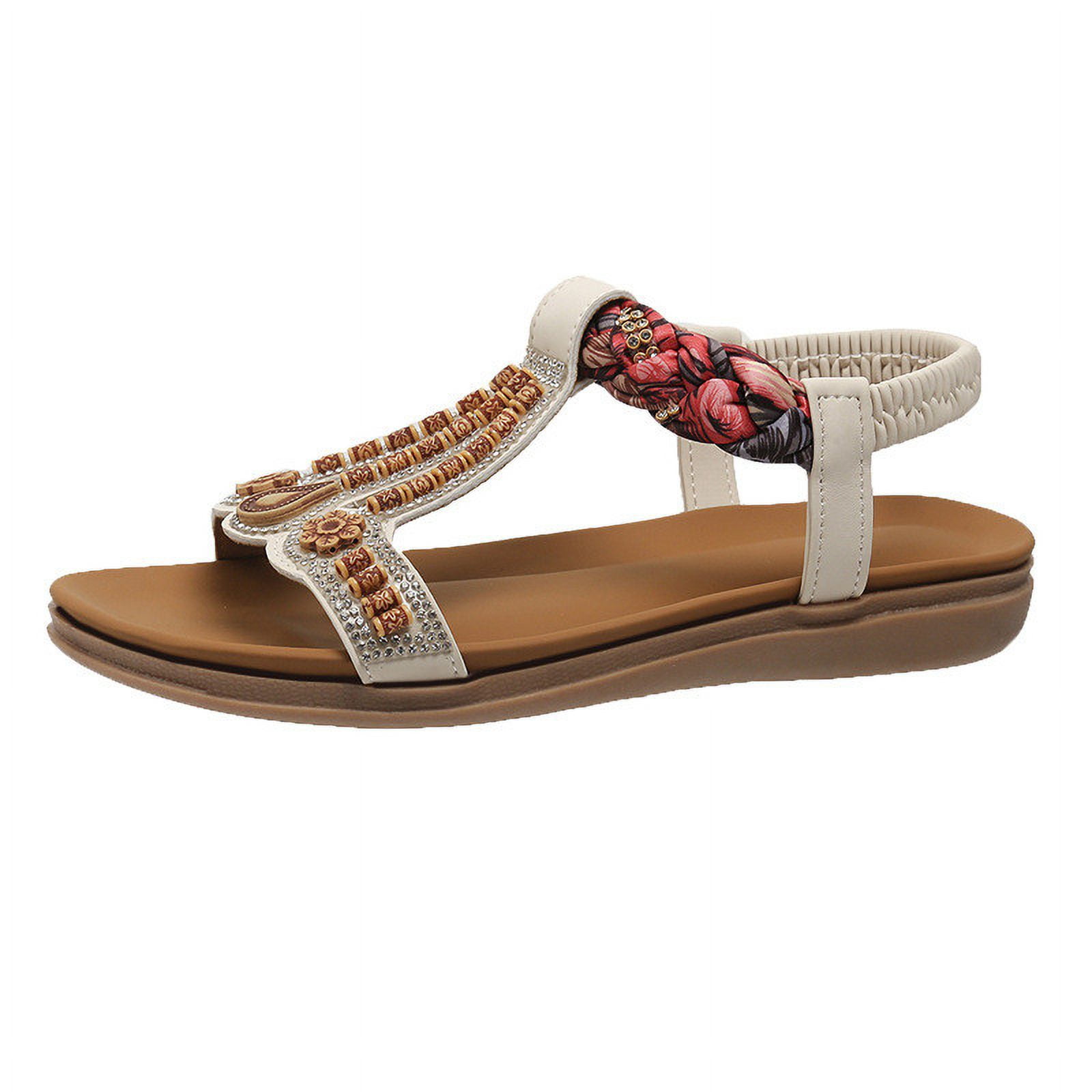 Open Toe Boho Sandals for Women Vacation Summer Slingback Beach Flat ...