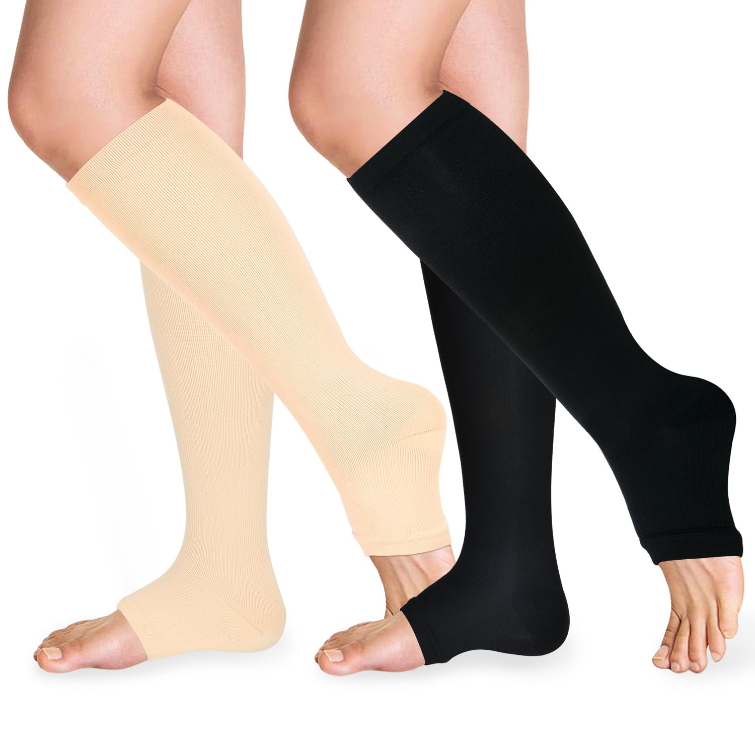 Open Toe Compression Socks 15-20 mmHg for Women and Men Knee High ...