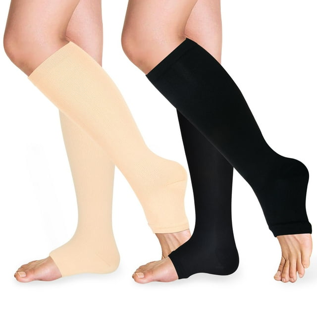 Open Toe Compression Socks 15-20 mmHg for Women and Men Knee High ...