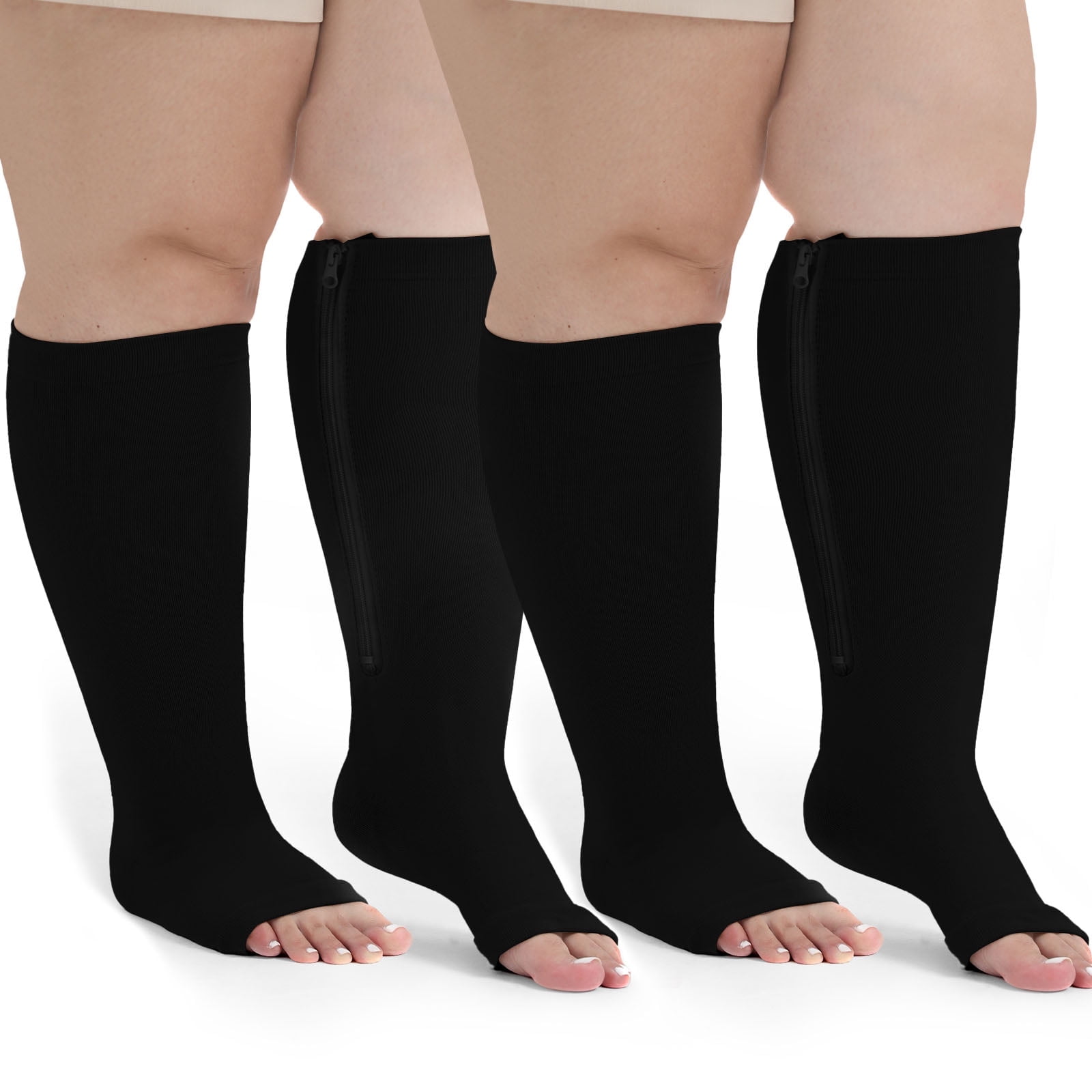AMITOFO Compression Socks with Zipper, Open Toe, 20-30 mmHg, Wide Calf ...