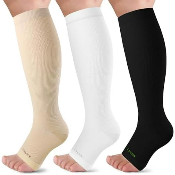 Open Toe Compression Socks for Women & Men 20-30mmHg Toeless Sock Knee ...