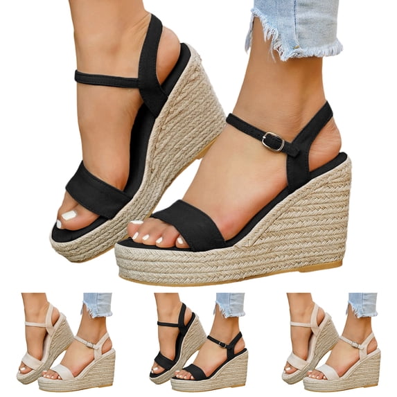 Open Toe Espadrille Wedge Sandals for Women Ankle Strap Platform Wedges ...