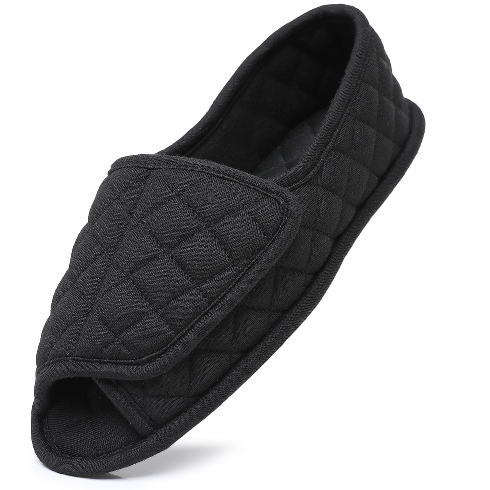 Open Toe Plaid Slippers for Women Memory Foam Adjustable Hook & Loop ...